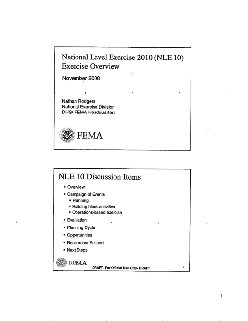 National Level Exercise 2010 (NLE 10) Exercise Overview | Public ...