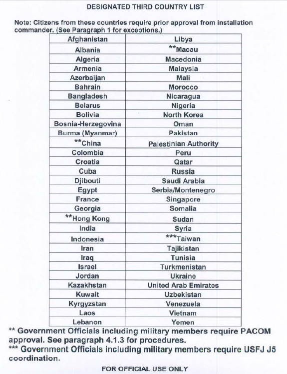 Restrictions on Designated Third Country Nationals to USFJ ...