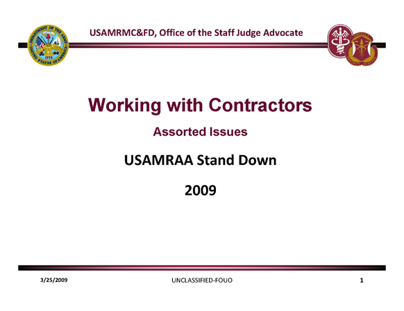 USAMRAA Working With Contractors | Public Intelligence