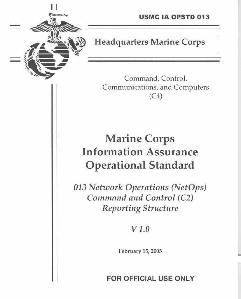 Marine Corps Information Assurance Operational Standard: NETOPS and ...
