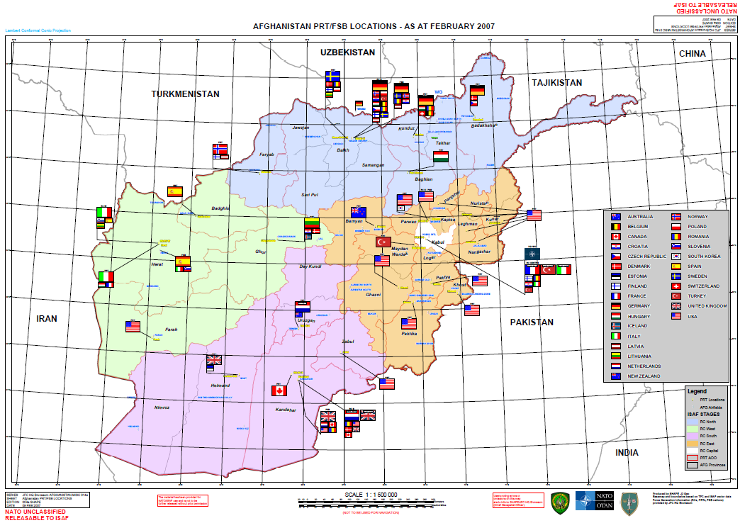 ISAF Afghanistan PRT/FSB Locations Map October 2007 | Public Intelligence