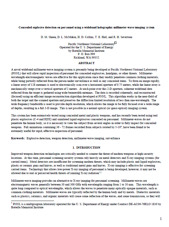 PNNL: Concealed explosive detection using a wideband holographic millimeter-wave imaging system ...