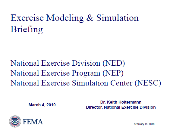 FEMA Exercise Modeling & Simulation Briefing | Public Intelligence