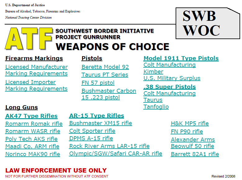 ATF Southwest Border Gunrunner Weapons of Choice Guide | Public ...