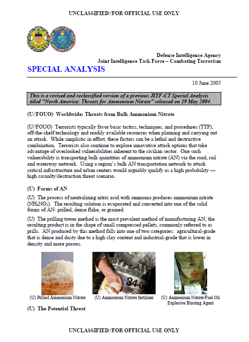 (U//FOUO) Defense Intelligence Agency Ammonium Nitrate Threat Warning ...
