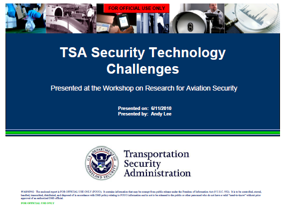 (U//FOUO) TSA Security Technology Challenges Brief | Public Intelligence