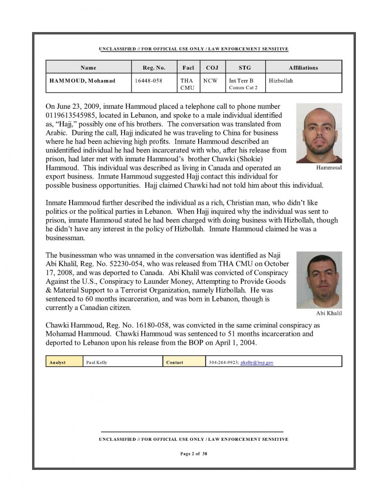 (U//FOUO/LES) Federal Bureau of Prisons Counter-Terrorism Unit Inmate ...