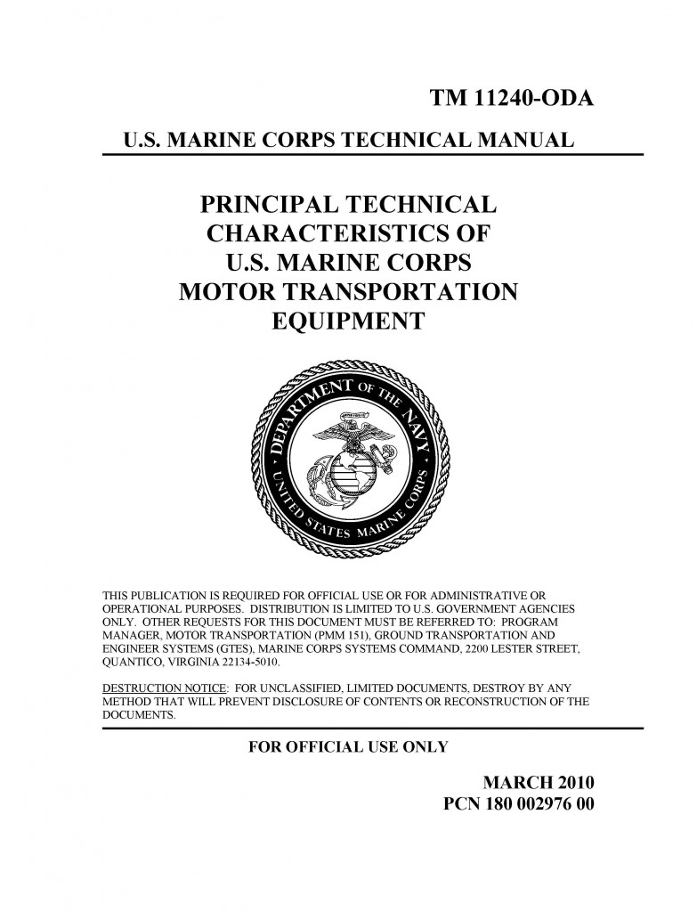 (U//FOUO) USMC Principal Technical Characteristics of Motor ...