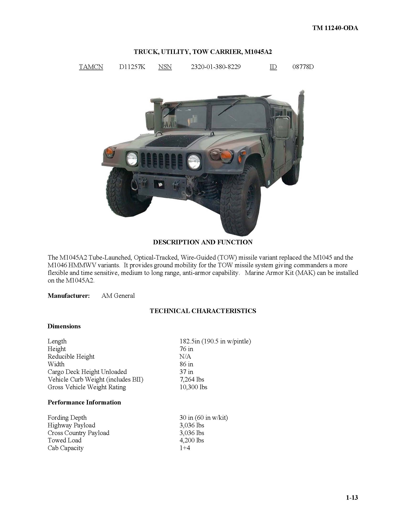 (U//FOUO) USMC Principal Technical Characteristics of Motor ...