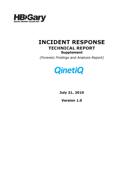 HBGary QinetiQ Cyber Attack Response Report | Public Intelligence