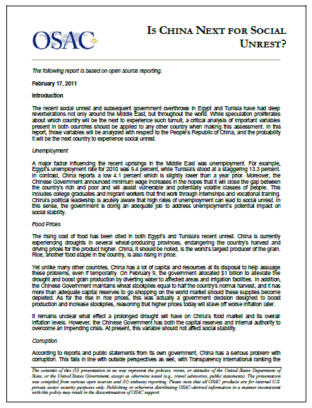 U.S. State Department OSAC: Is China Next for Social Unrest? | Public ...