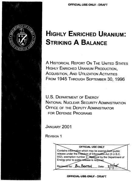 U.S. Department of Energy Highly Enriched Uranium Production Historical ...