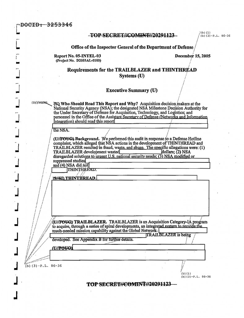 Declassified DoD Inspector General Report on NSA Thinthread and ...