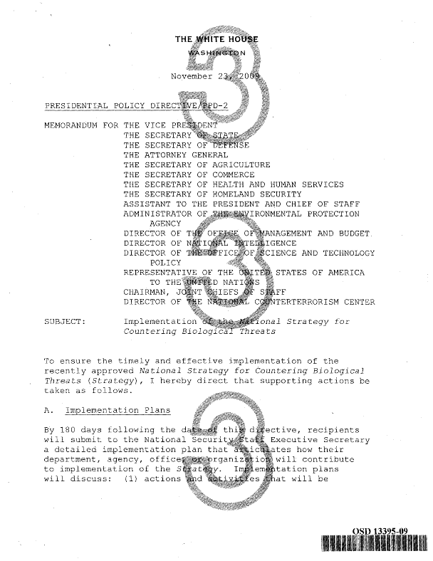 Presidential Policy Directive-2 (PPD-2) Implementing National Strategy ...