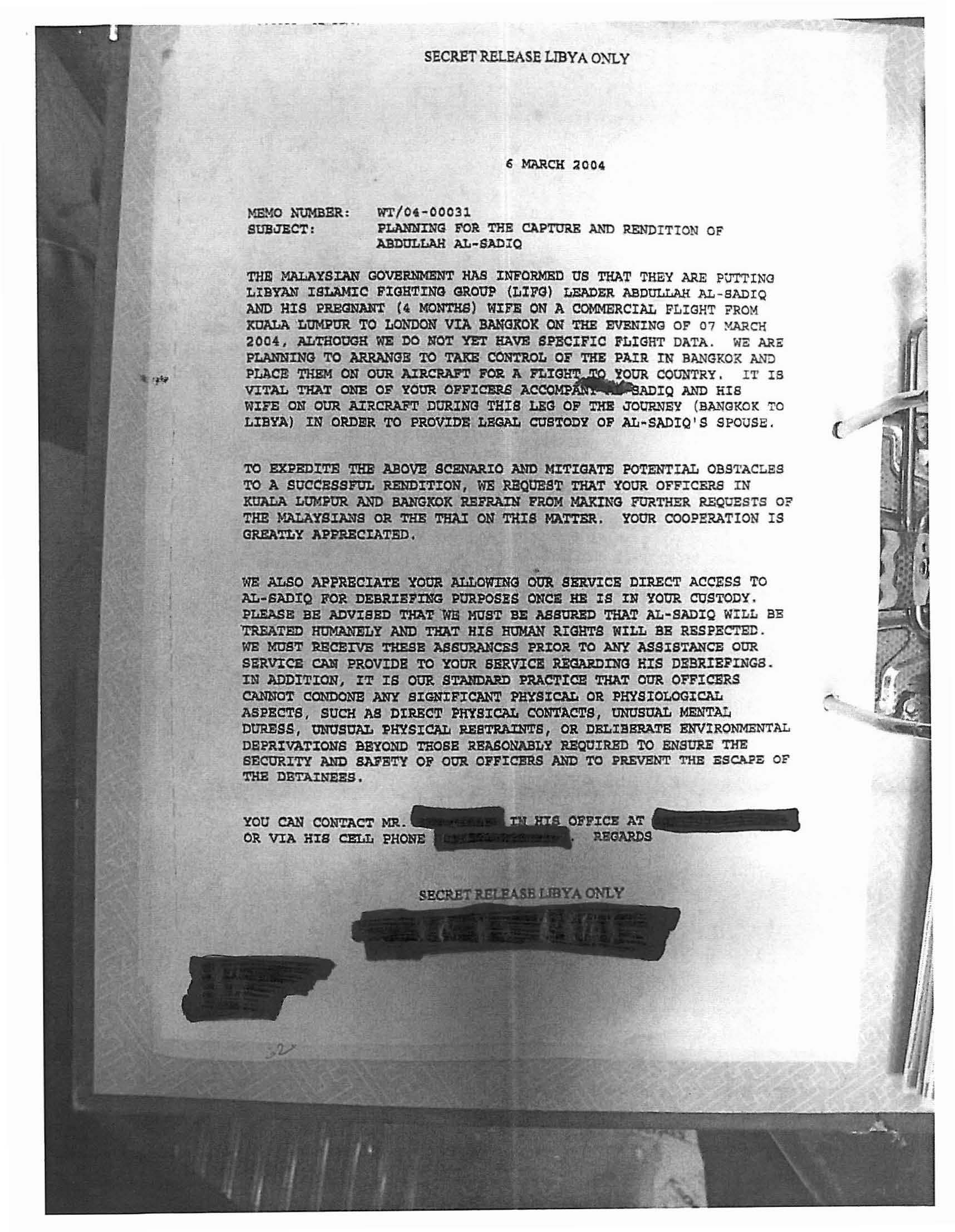 Libyan Intelligence Service CIA-MI6 Extraordinary Rendition Documents ...