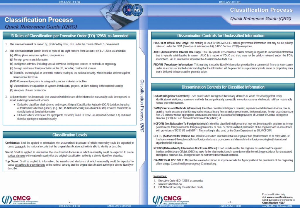 CIA Document Classification Process Quick Reference Guide | Public ...