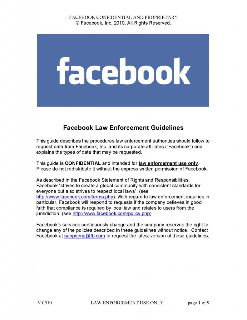 Facebook Law Enforcement Subpoena/Data Request Guidelines | Public ...