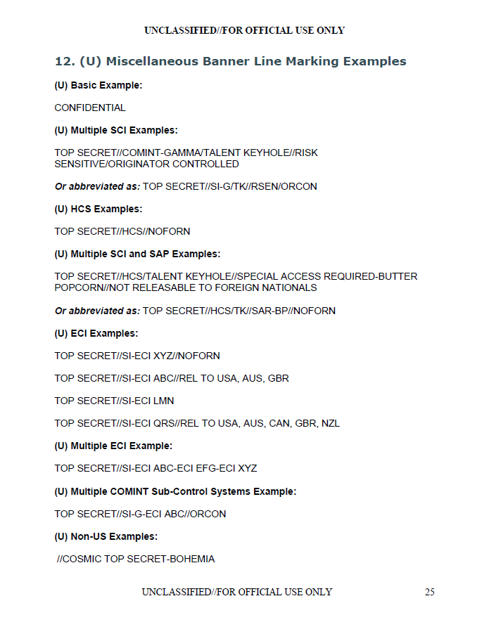 (U//FOUO) Director of National Intelligence Classification Markings ...