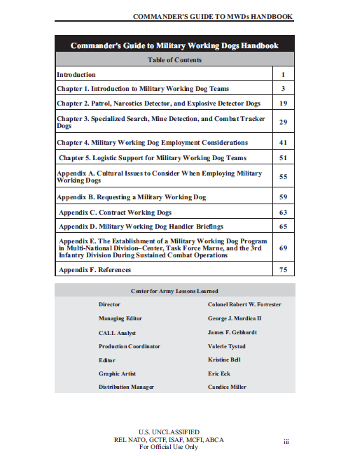 (U//FOUO) U.S. Army Commander’s Guide to Military Working Dogs (MWDs ...