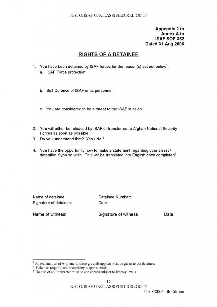 ISAF Afghanistan Detainee Operations Standard Operating Procedures ...