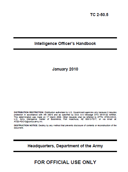 (U//FOUO) U.S. Army Intelligence Officer’s Handbook | Public Intelligence