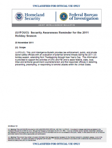 (U//FOUO) DHS-FBI 2011 Holiday Terrorism Warning | Public Intelligence