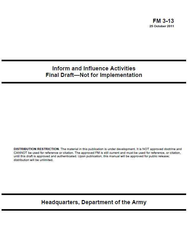 U.S. Army FM 3-13 Inform and Influence Activities Draft Manual | Public ...