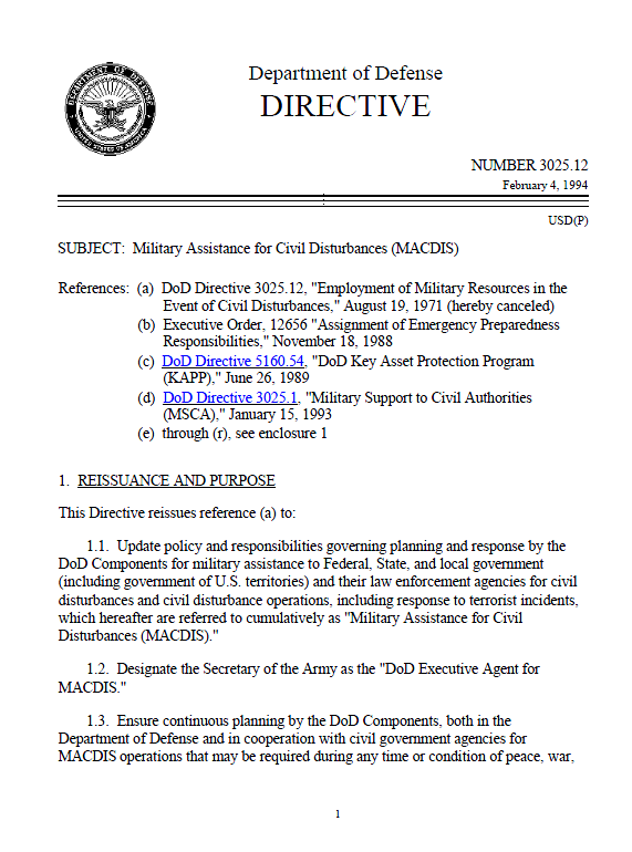 DoD Directive 3025.12 Military Assistance for Civil Disturbances ...