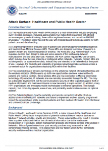 (U//FOUO) DHS Wireless Medical Devices/Healthcare Cyberattacks Report ...