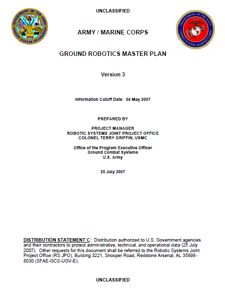 U.S. Army – Marine Corps Ground Robotics Master Plan Version 3 | Public ...