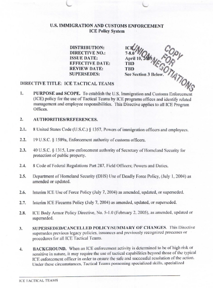 Immigration and Customs Enforcement Tactical Teams (Special Response ...