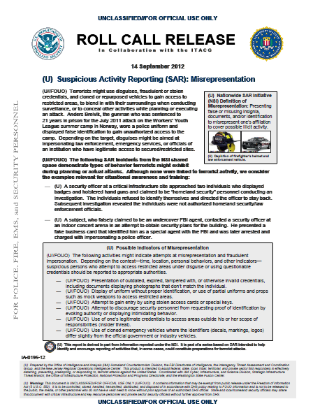 (U//FOUO) DHS-FBI Suspicious Activity Reporting Bulletin ...