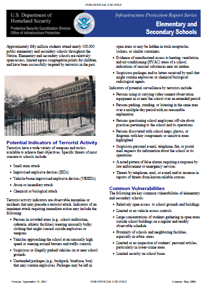 (U//FOUO) DHS Infrastructure Protection Report: Elementary and ...