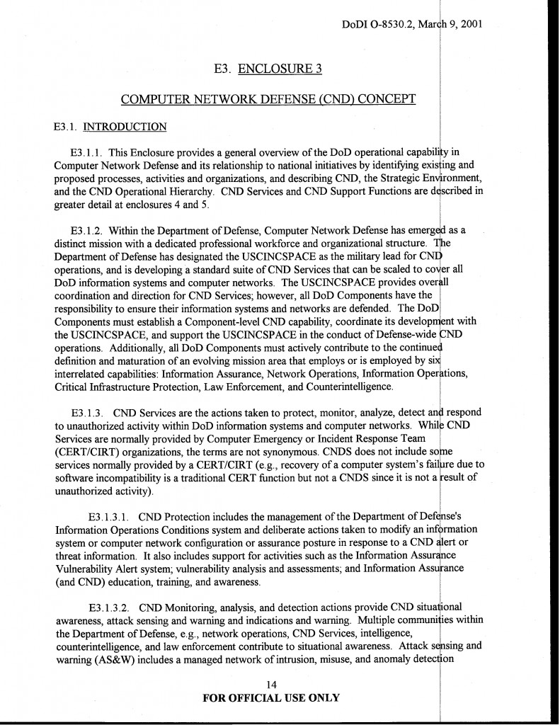 (U//FOUO) DoD Instruction: Support to Computer Network Defense (CND ...