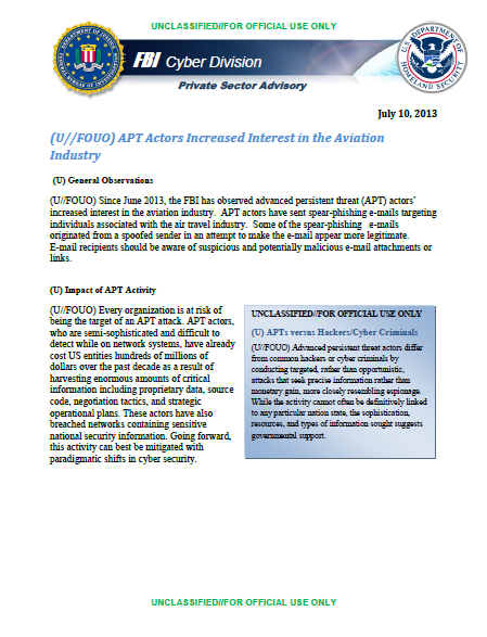 (U//FOUO) FBI Cyber Division Bulletin: Advanced Persistent Threat (APT ...
