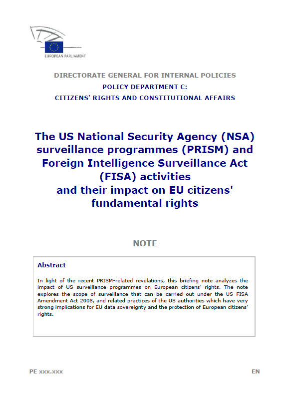 EU Parliament Report: Impact of NSA Surveillance Programs on EU Citizen ...