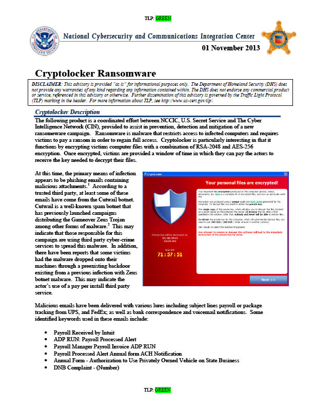 DHS National Cybersecurity and Communications Integration Center ...