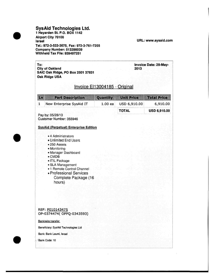 Oakland Domain Awareness Center Purchasing Invoices March-July 2013 ...