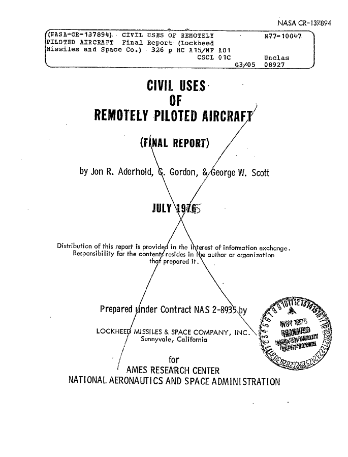 NASA Report: Civil Uses of Remotely Piloted Aircraft July 1976 | Public ...