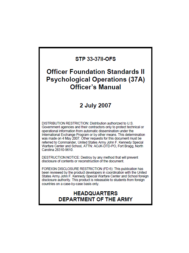 Restricted U.S. Army Psychological Operations Officer Training Manual ...