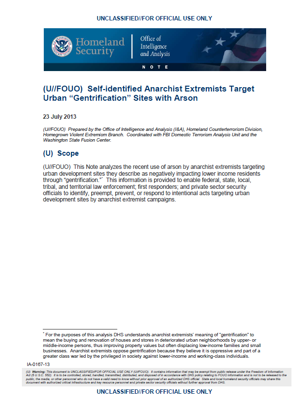 (U//FOUO) DHS Bulletin: Self-identified Anarchist Extremists Target ...