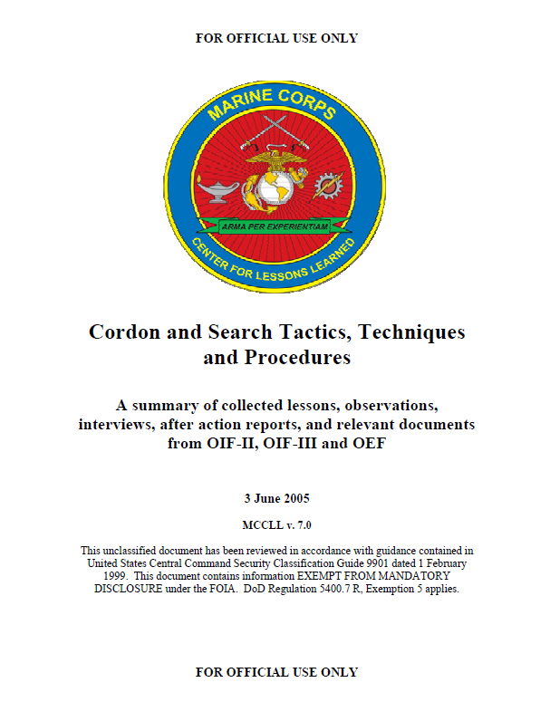(U//FOUO) U.S. Marine Corps Cordon and Search Lessons Learned Report ...