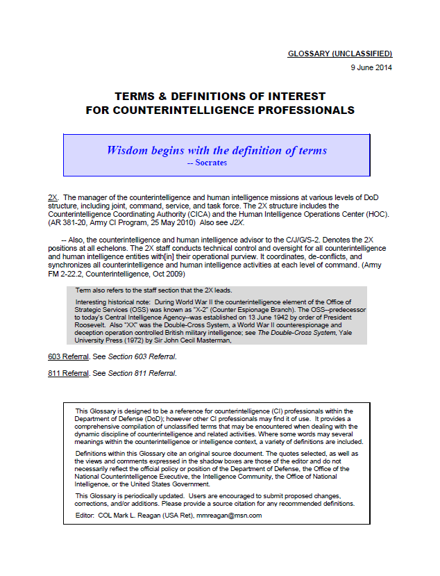 Terms and Definitions of Interest for Counterintelligence Professionals ...