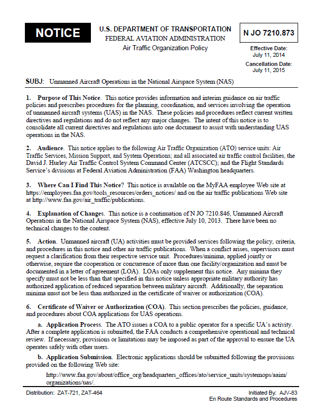 FAA Order: Unmanned Aircraft Operations in the National Airspace System ...