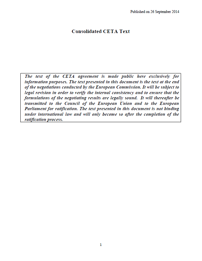 Comprehensive Economic and Trade Agreement (CETA) Consolidated Text ...