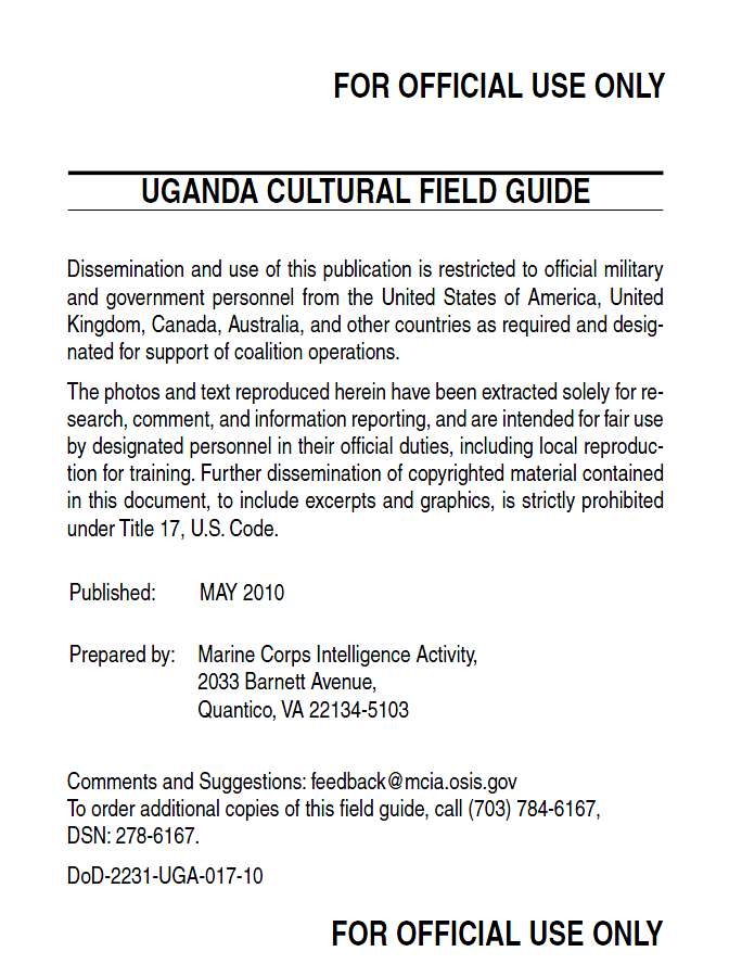 (U//FOUO) Marine Corps Intelligence Activity Uganda Cultural Field ...