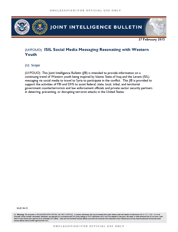 (U//FOUO) DHS-FBI Bulletin: ISIL Social Media Messaging Resonating with ...