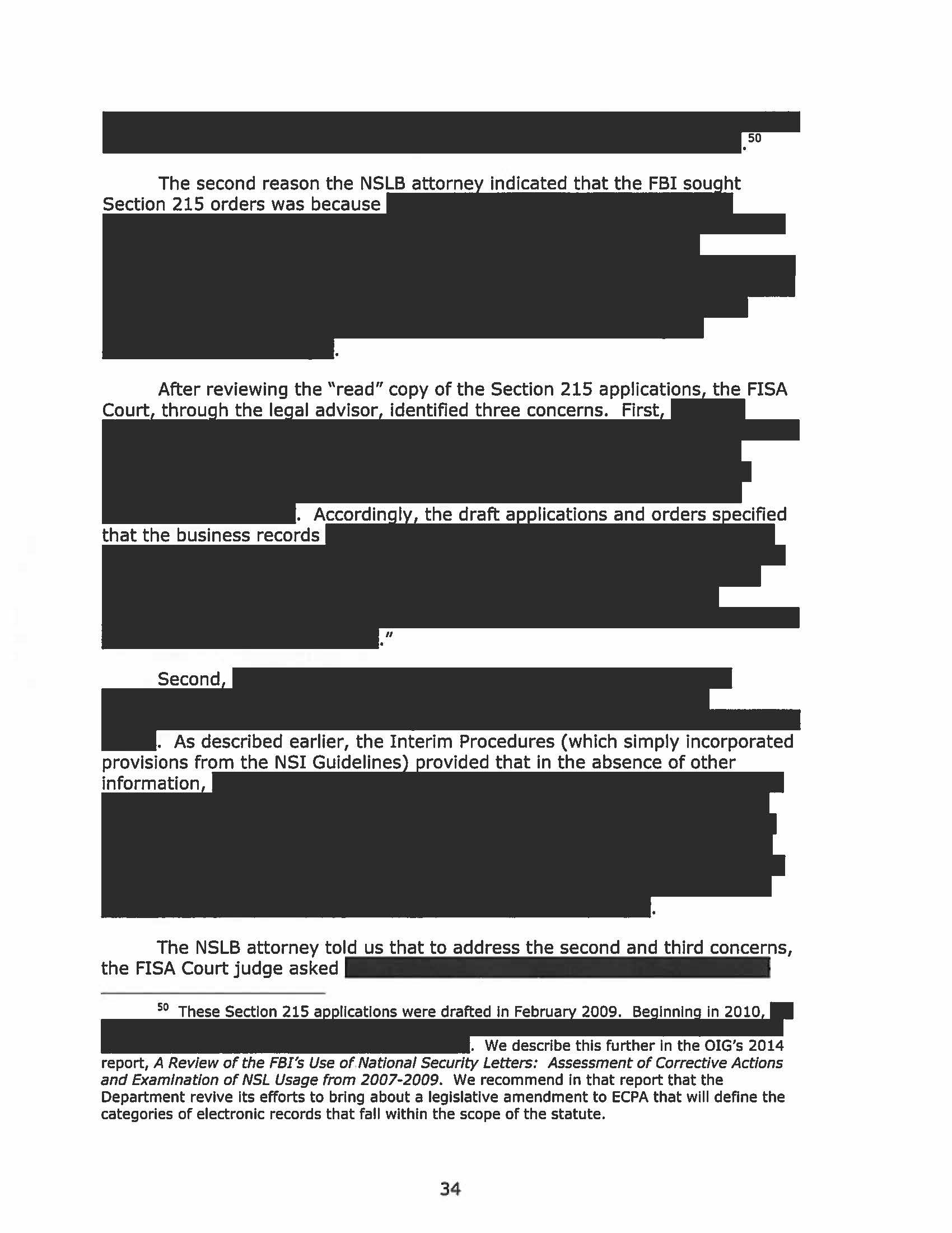 Department of Justice Inspector General Report on FBI Section 215 ...