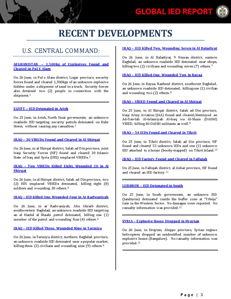 Joint Improvised-Threat Defeat Agency Global IED Reports June 2016 ...