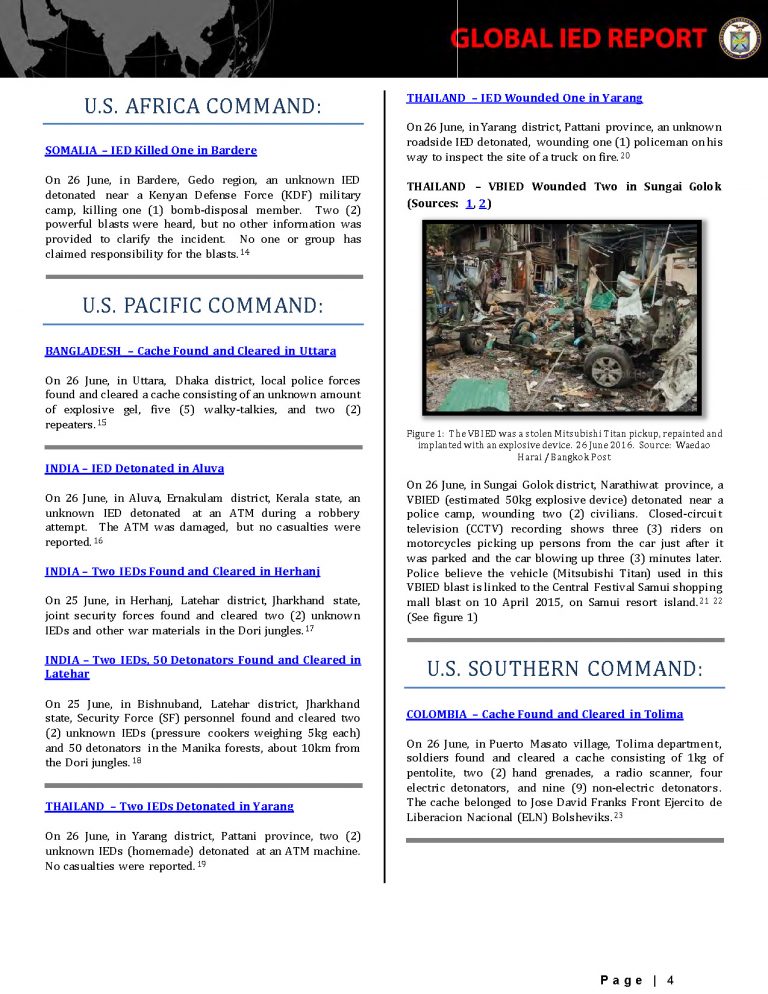 Joint Improvised-Threat Defeat Agency Global IED Reports June 2016 ...